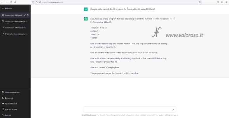 Programma in BASIC scritto dall'intelligenza artificiale - Amedeo Valoroso