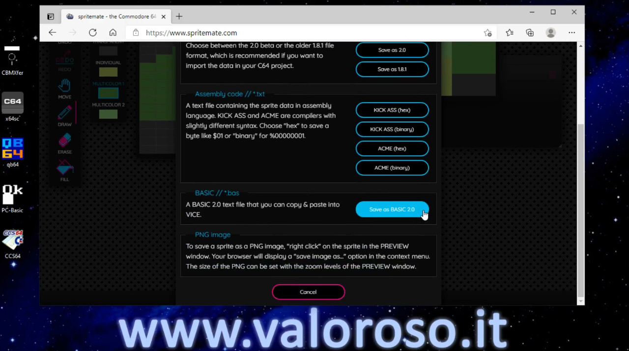 Commodore 64: drawing and moving a sprite in Basic, with SpriteMate