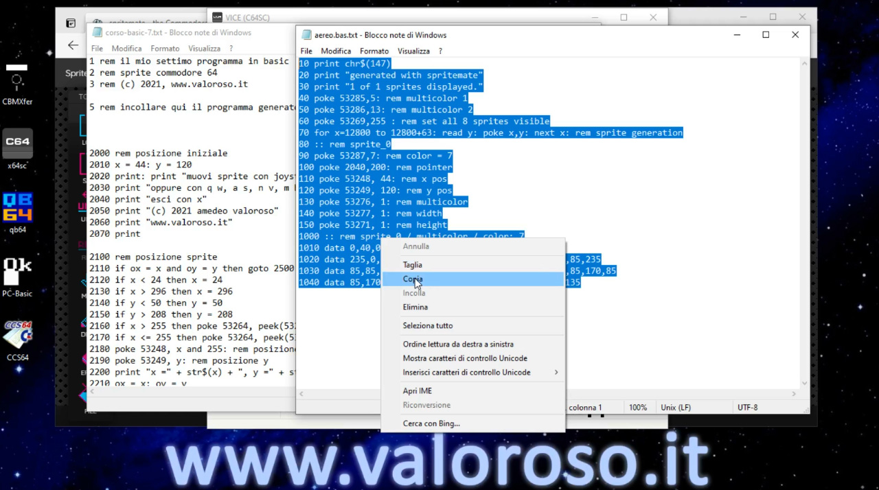 Commodore 64: drawing and moving a sprite in Basic, with SpriteMate