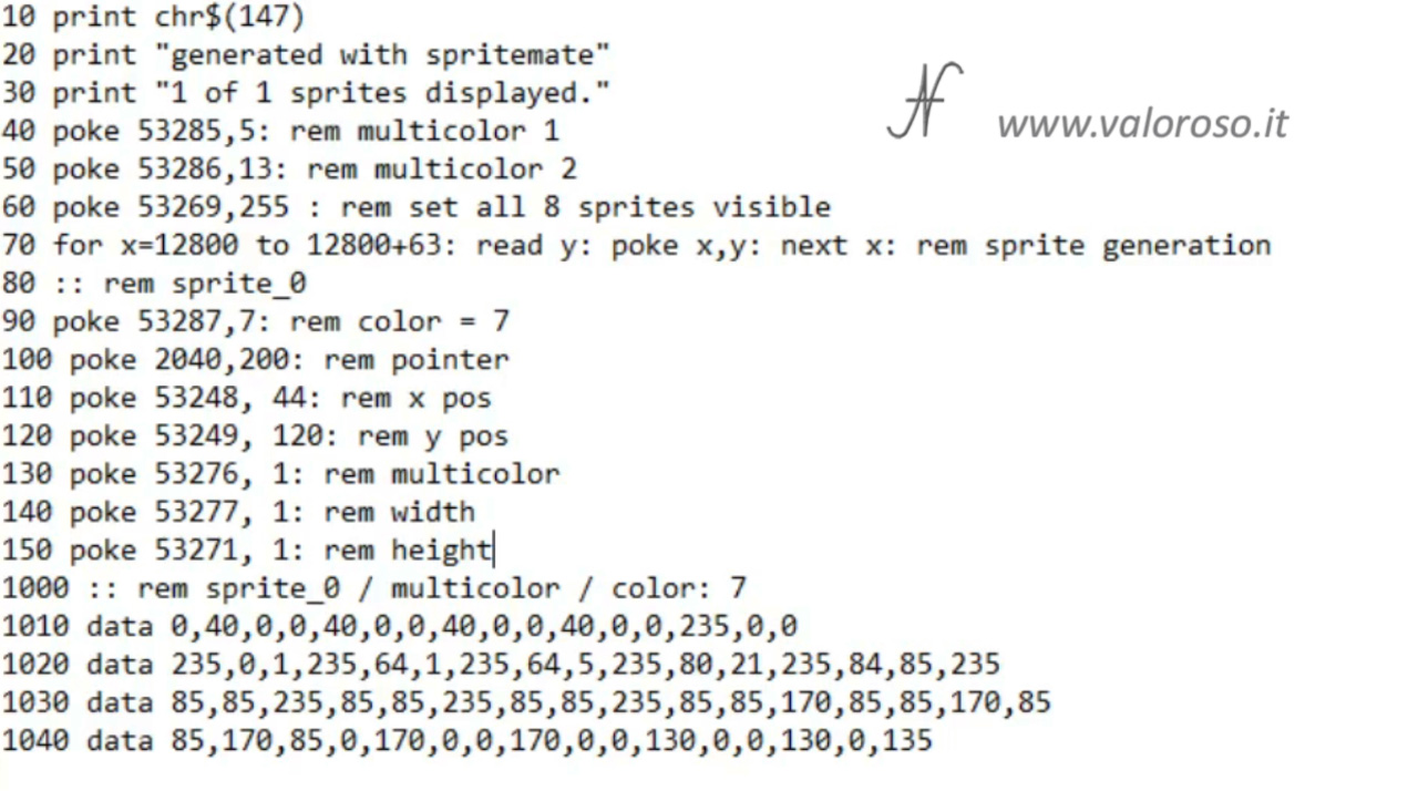 Commodore 64: drawing and moving a sprite in Basic, with SpriteMate