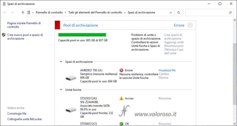 Spazi di archiviazione semplici di Windows 10 - Amedeo Valoroso